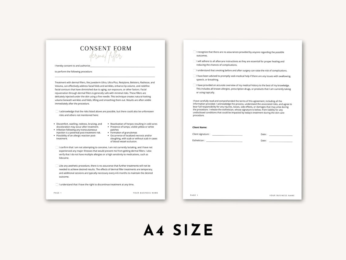 Dermal Filler Forms, Filler Consent Forms, Client Consultation Forms ...