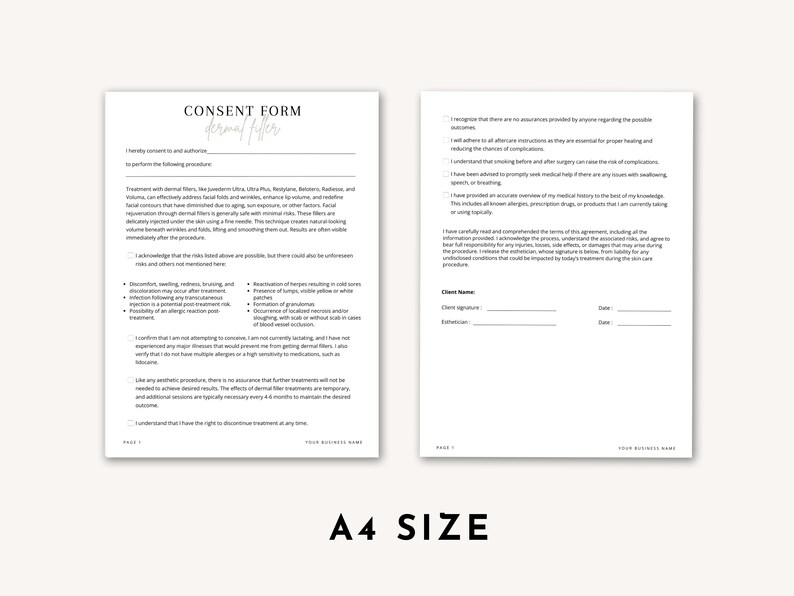 Dermal Filler Forms, Filler Consent Forms, Client Consultation Forms ...