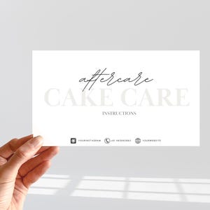 Cake Care Card Template, Editable Wedding Cake Care Cards, Printable ...