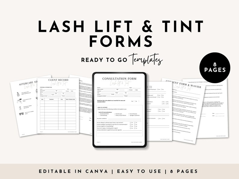 Editable Lash Lift & Tint Form, Lash Lift and Tint Client Intake, Lash ...