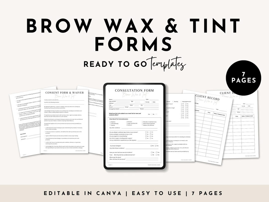 Brow Wax and Tint Form, Waxing Consent Form, Esthetician Wax Form ...