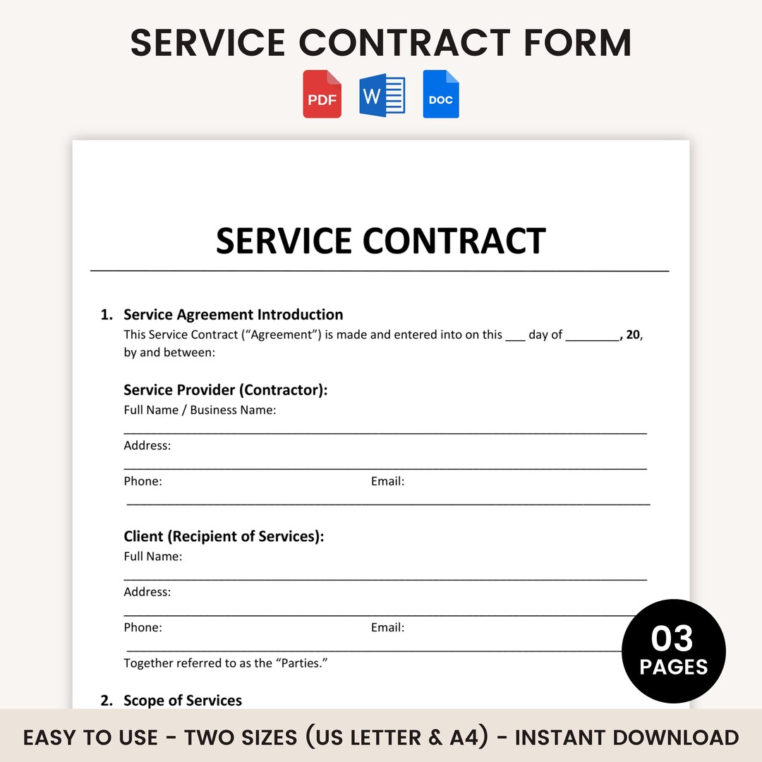 Editable Service Contract Template, Event Planning, and Business ...