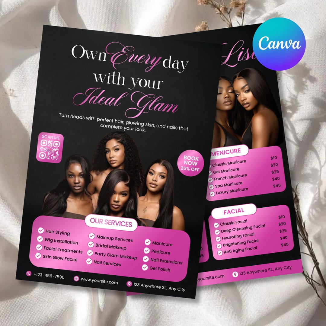 Beauty Salon Flyer Template for Stylists, Lash, Hair, Nail Promo, Pink ...