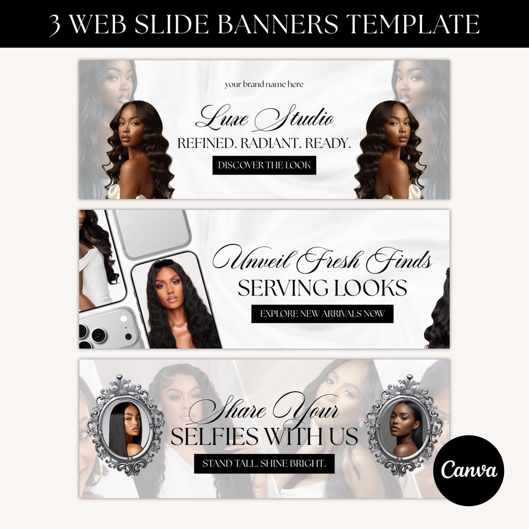 Hair Web Slide Banners Template, Shopify Luxury Hair Banner Design, Web ...