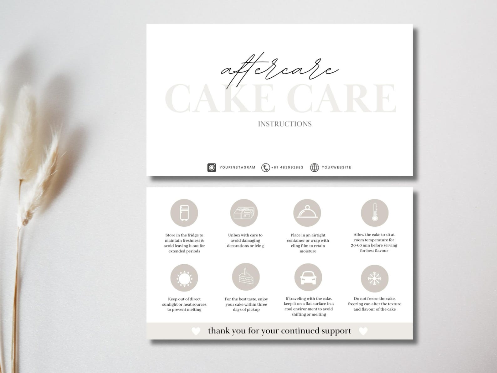 Cake Care Card Template, Editable Wedding Cake Care Cards, Printable ...