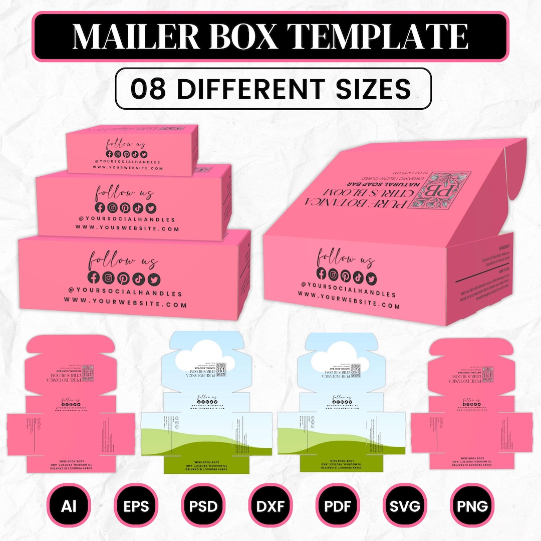 Mailer Box Templates Bundle, 8 Sizes, Editable Gift Box Template,custom ...