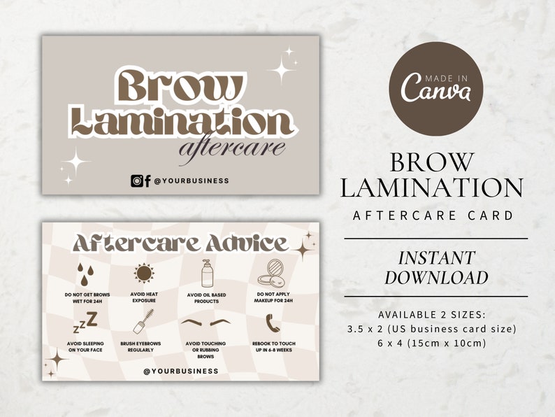 Brow Lamination Aftercare Card Template | Editable Brow Template | Brow ...