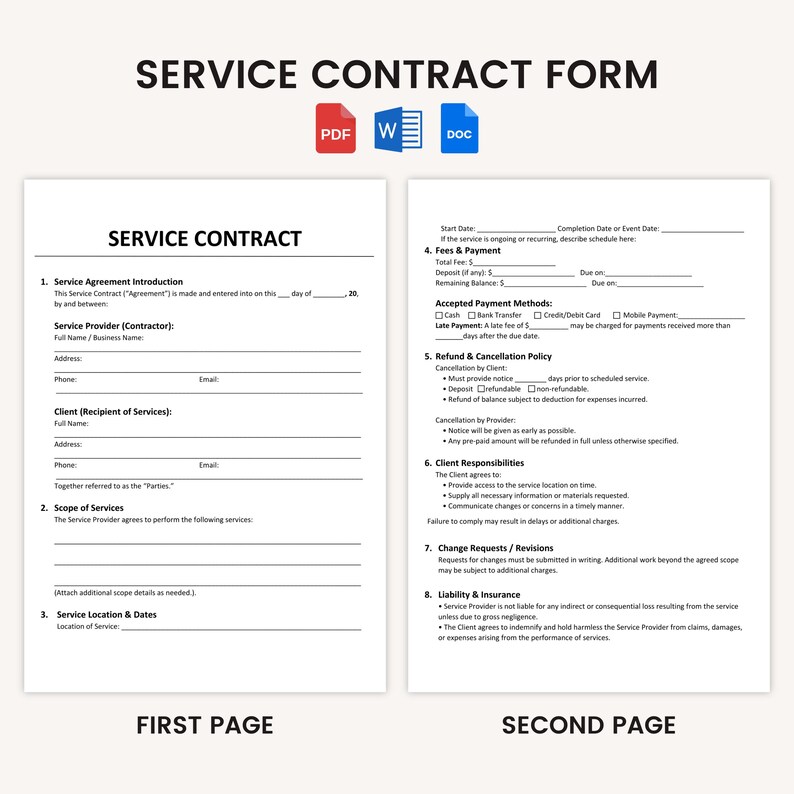 Editable Service Contract Template, Event Planning, and Business ...