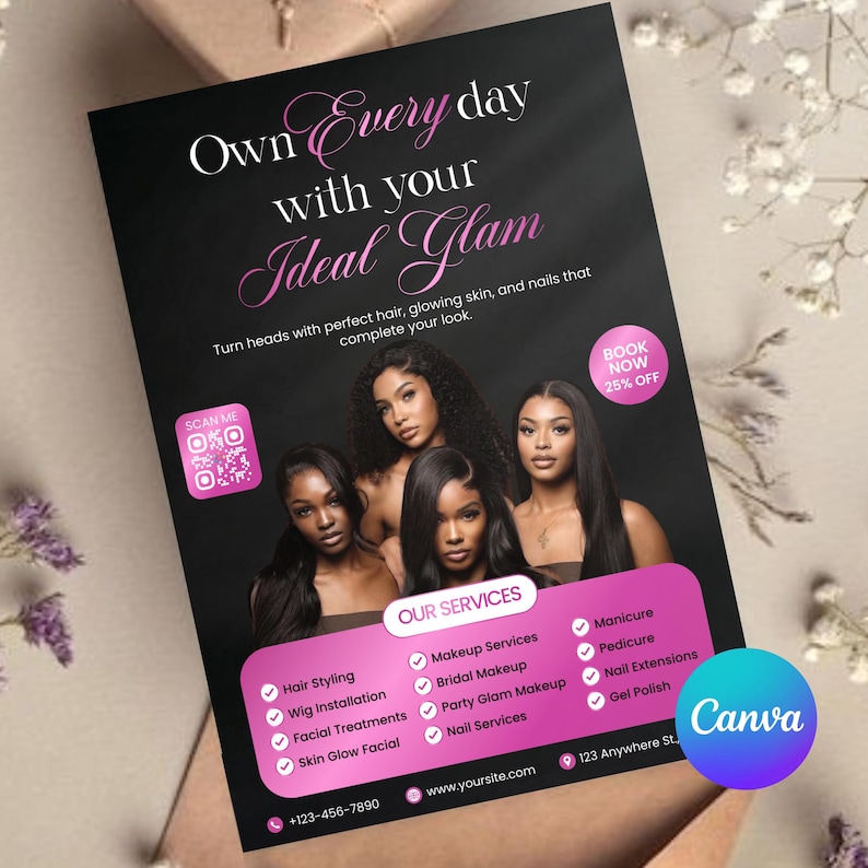 Beauty Salon Flyer Template for Stylists, Lash, Hair, Nail Promo, Pink ...