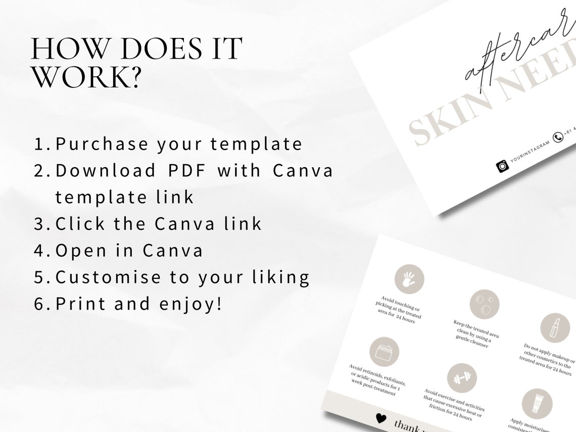 Microneedling Aftercare Card Template | Skin Needling Card | Editable ...