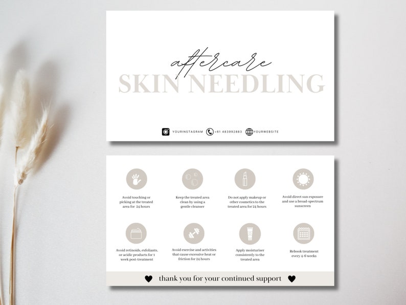 Microneedling Aftercare Card Template | Skin Needling Card | Editable ...