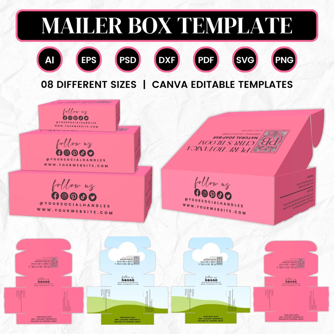 Mailer Box Templates Bundle, 8 Sizes, Editable Gift Box Template,custom ...