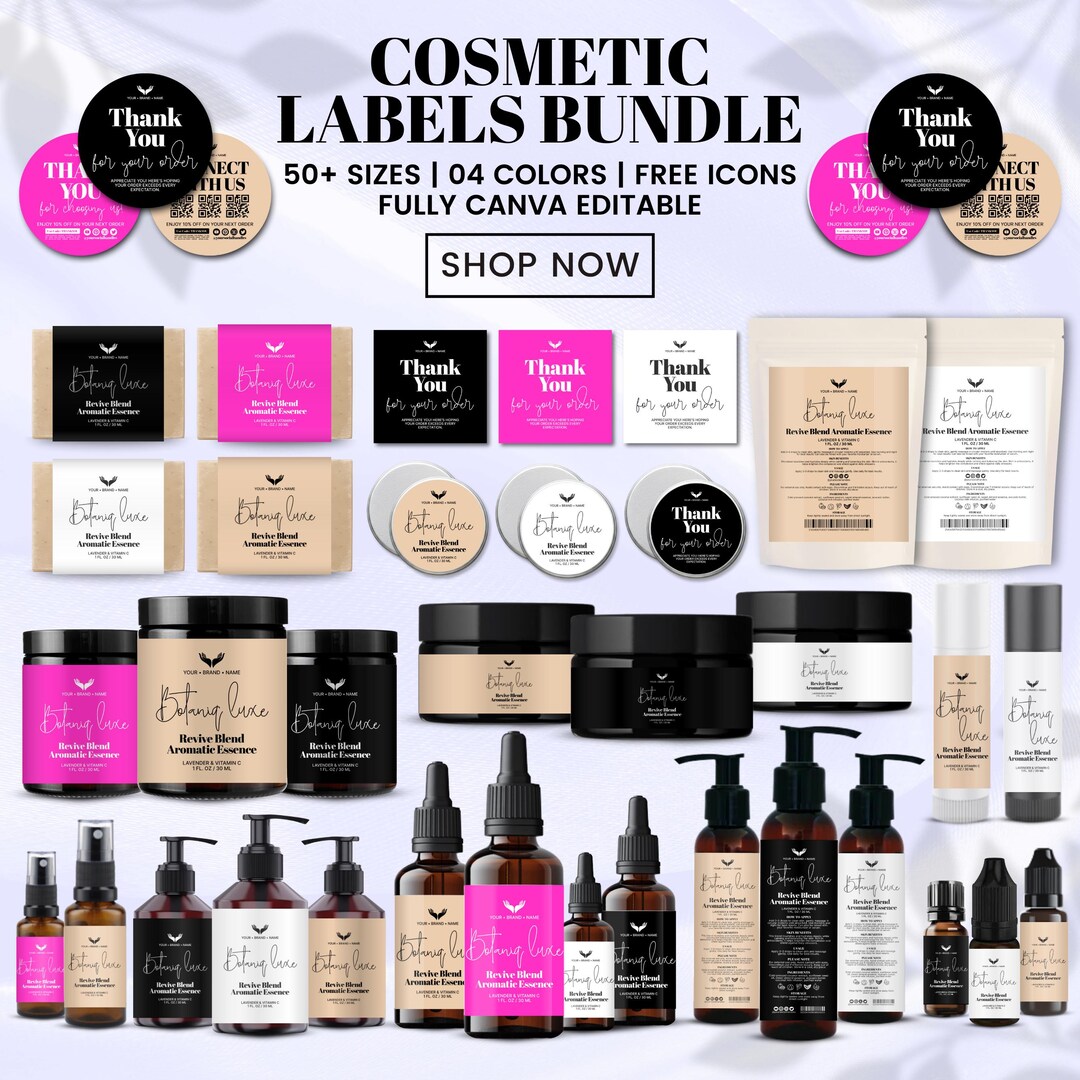 Cosmetic Labels Templates Bundle, Editable Skincare Labels, Body ...