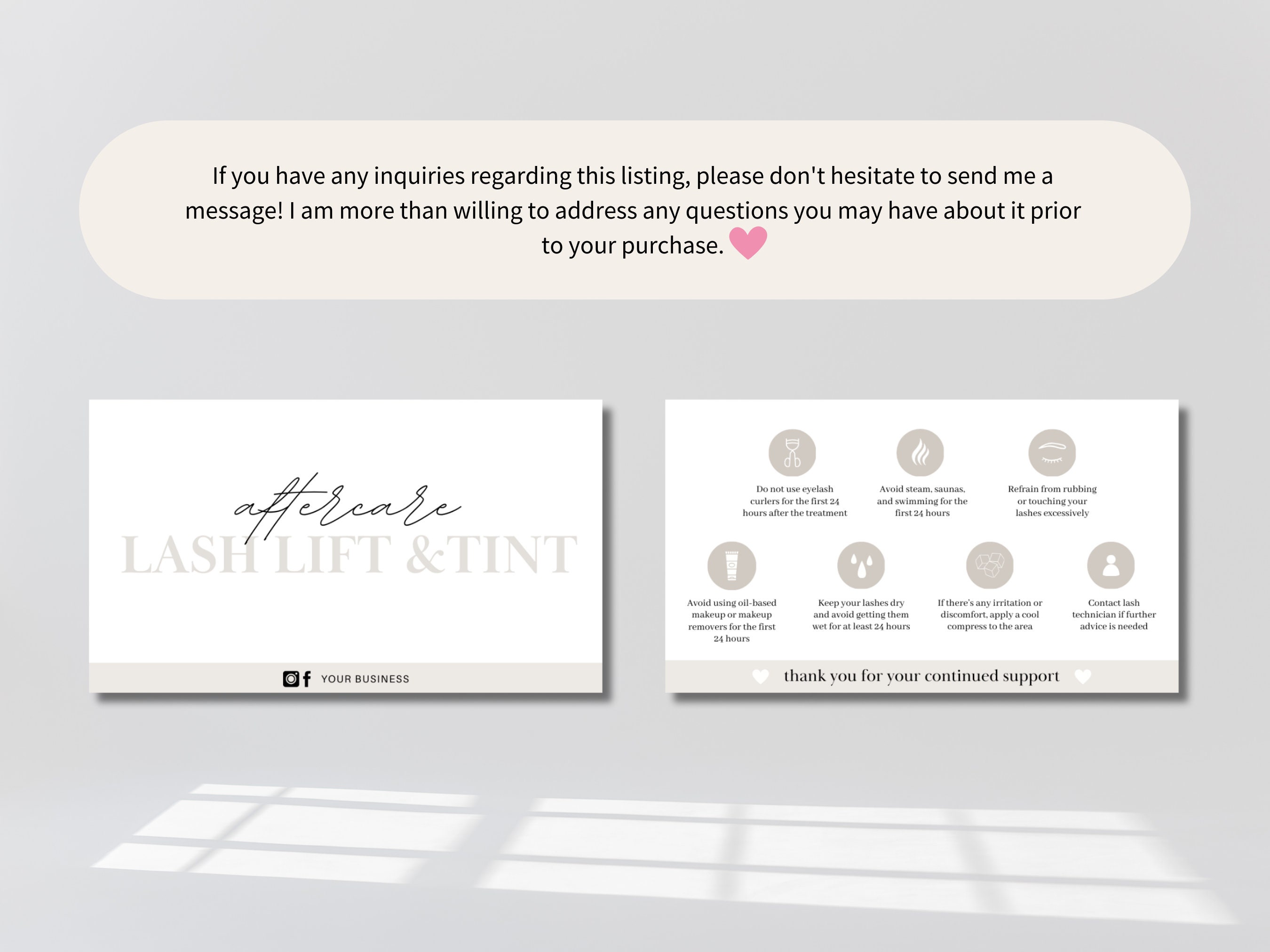Lash Lift and Tint Aftercare Card Template | Editable Lash Lift and ...