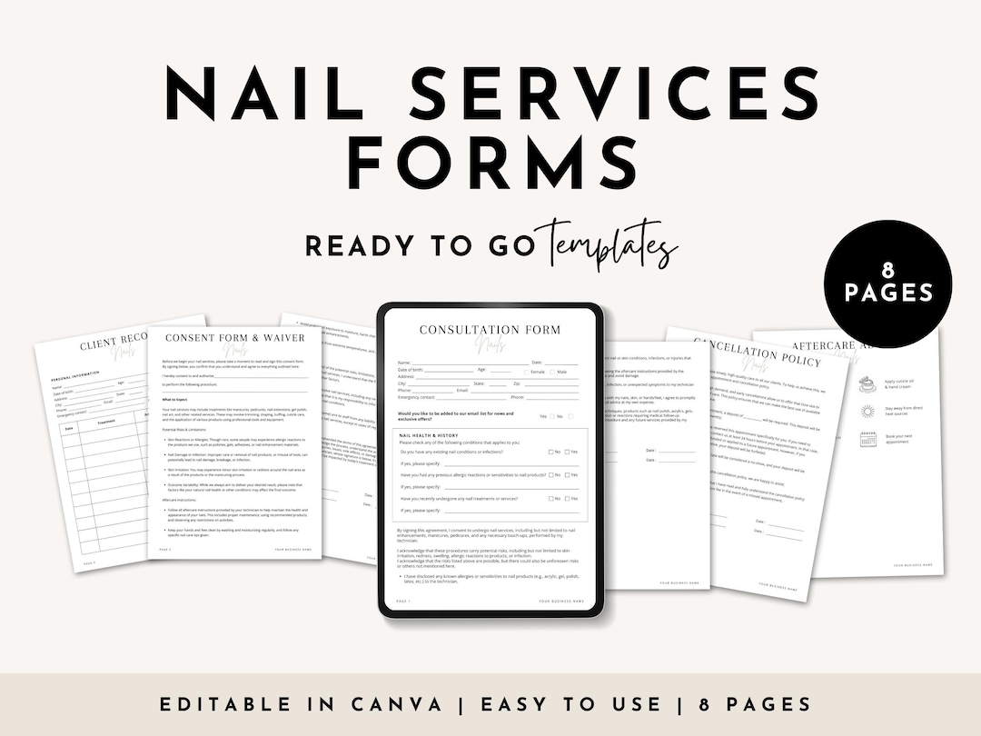 Nail Consultation Form, Nail Technician Form, Client Intake, Manicure ...