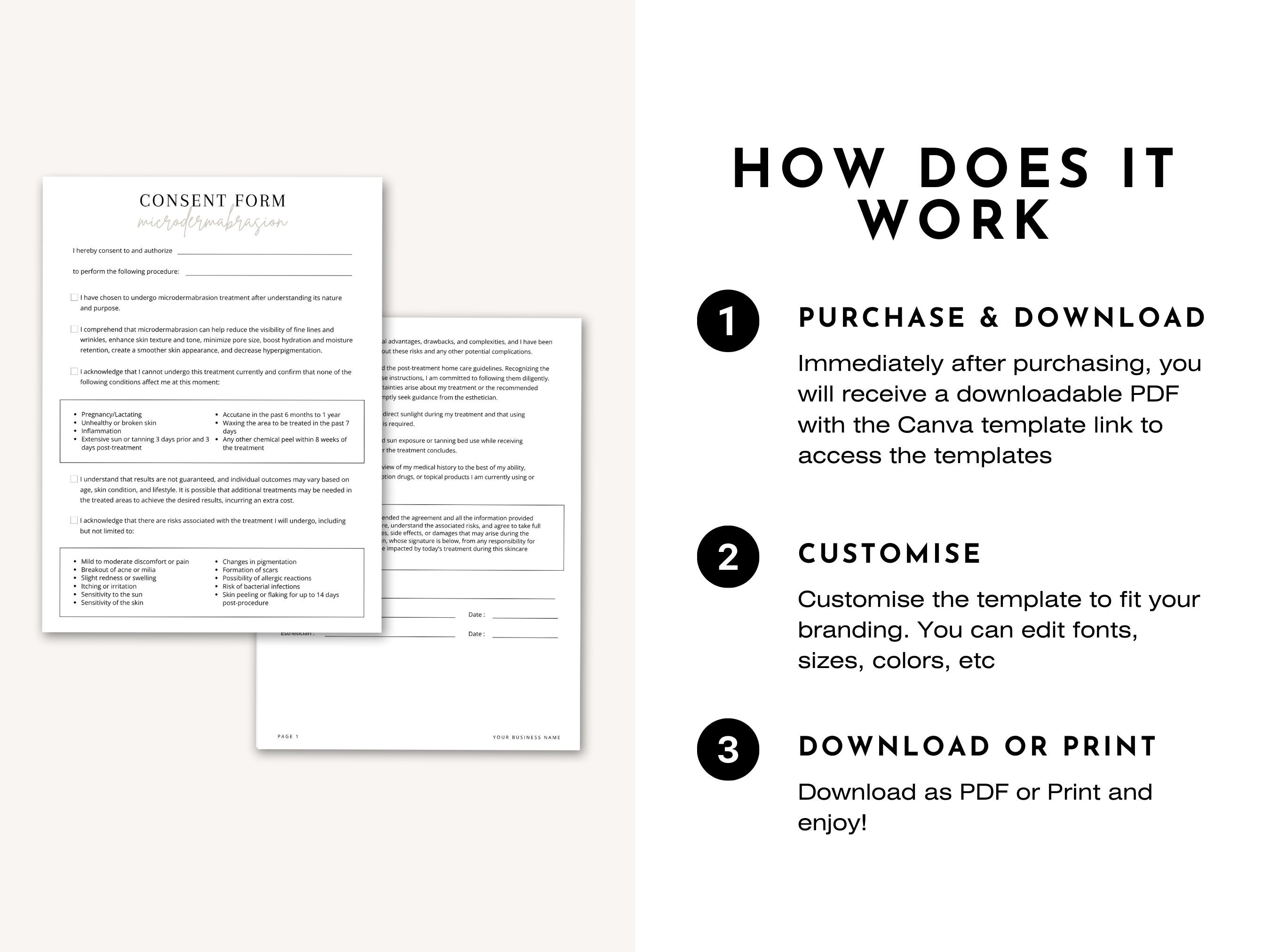 Microdermabrasion Consent Form, Editable Facial Consent Form, Beauty Forms, Esthetician Business ...