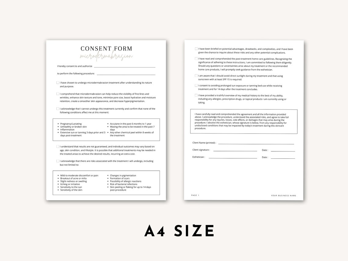 Microdermabrasion Consent Form, Editable Facial Consent Form, Beauty ...