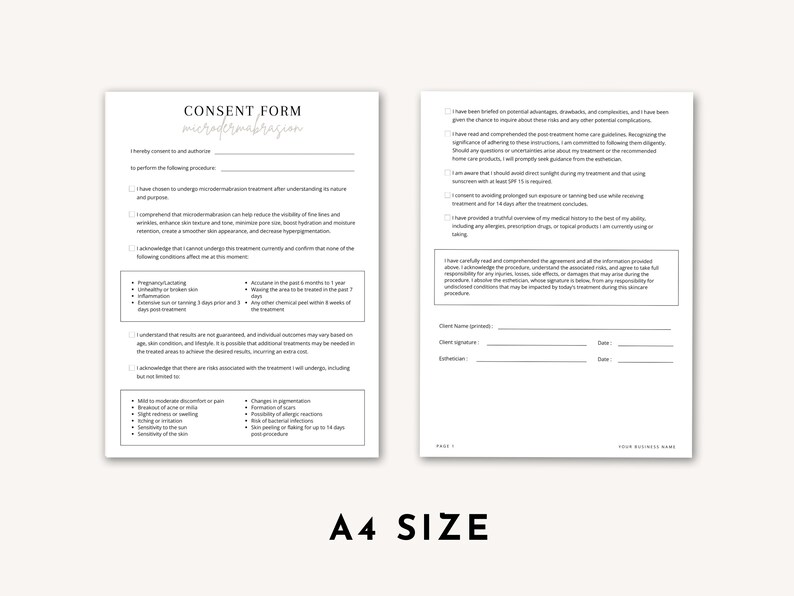Microdermabrasion Consent Form, Editable Facial Consent Form, Beauty ...