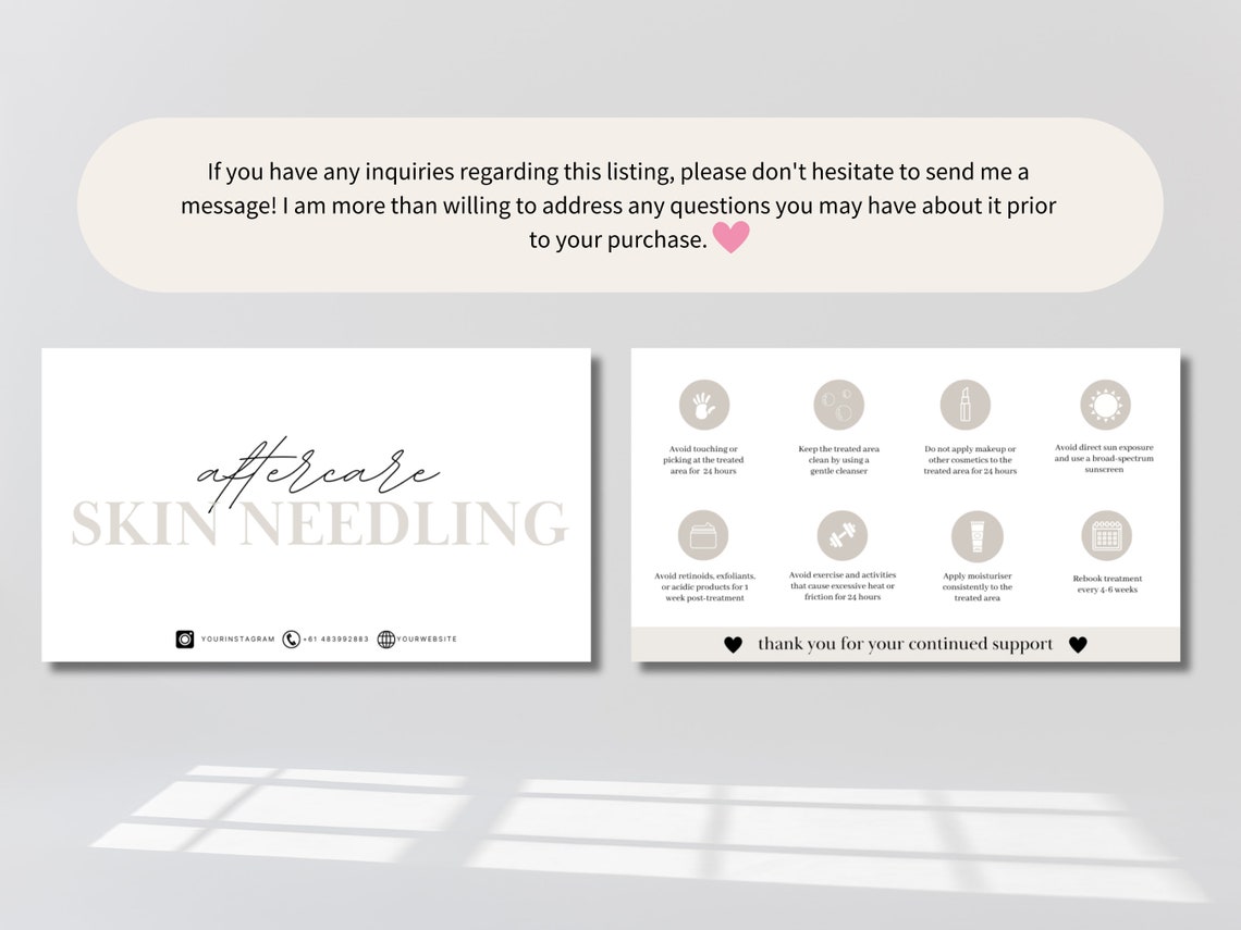 Microneedling Aftercare Card Template | Skin Needling Card | Editable ...