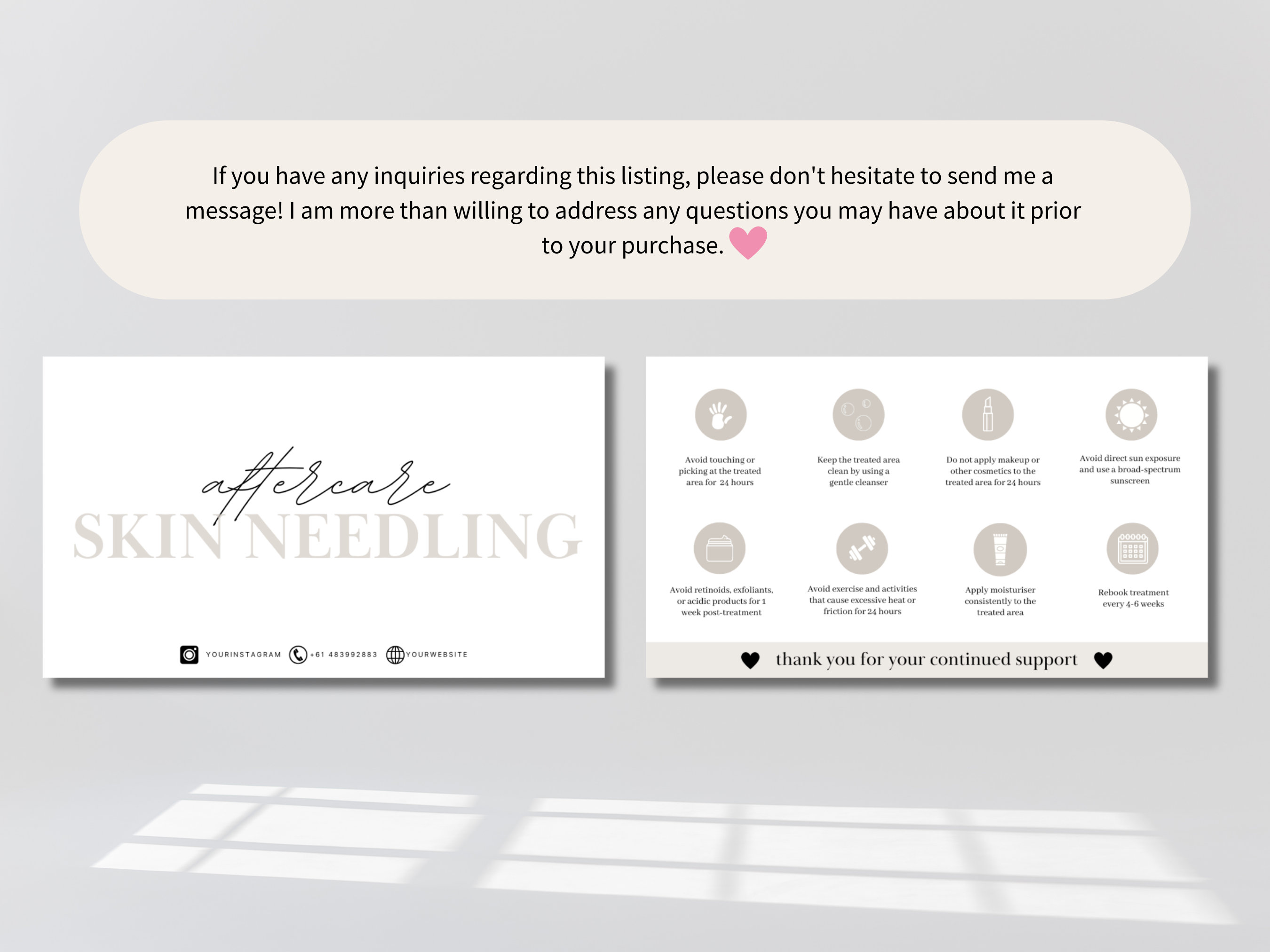 Microneedling Aftercare Card Template | Skin Needling Card | Editable ...