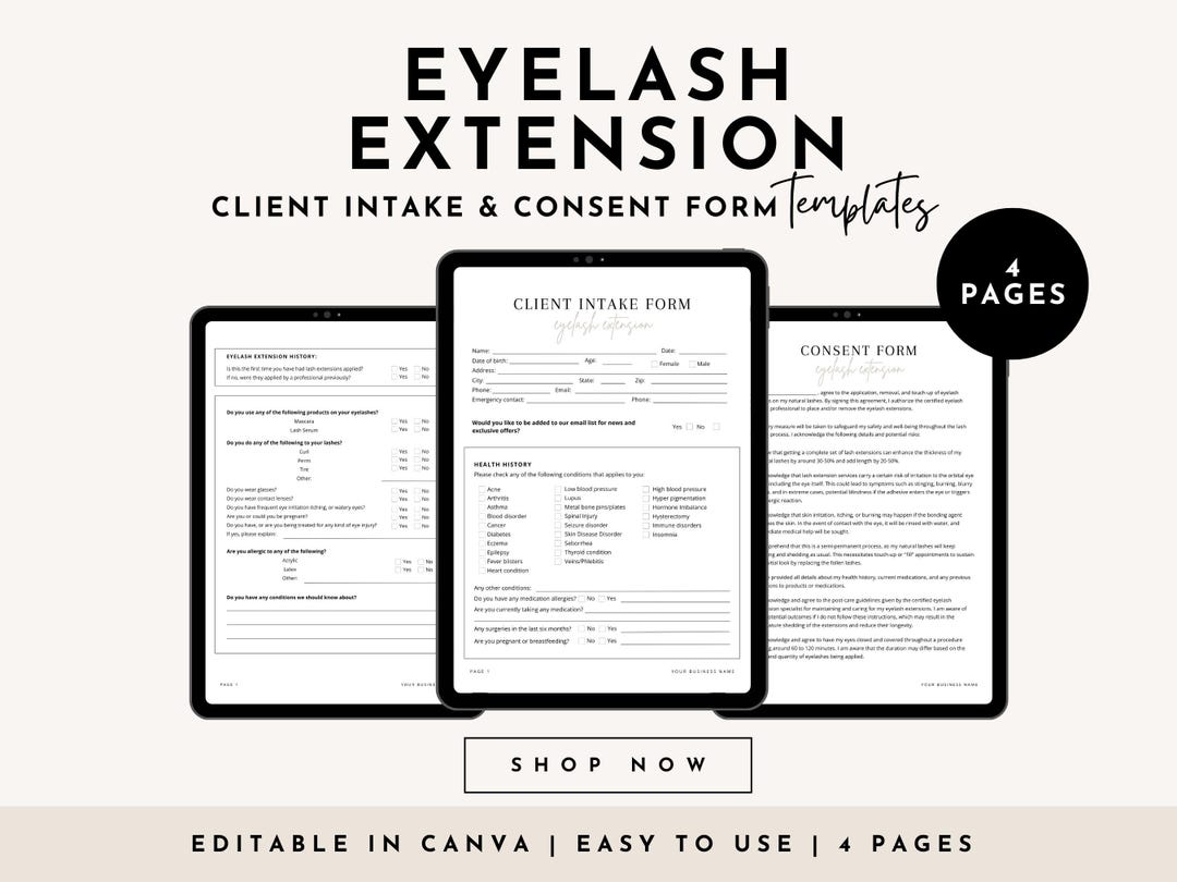 Eyelash Extensions Forms | Editable Lash Consent Template | Esthetician ...