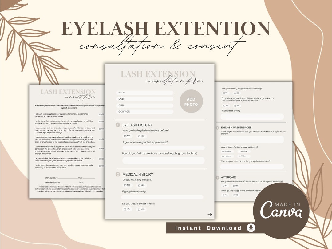 Eyelash Extensions Forms Editable Lash Consent Template Esthetician ...