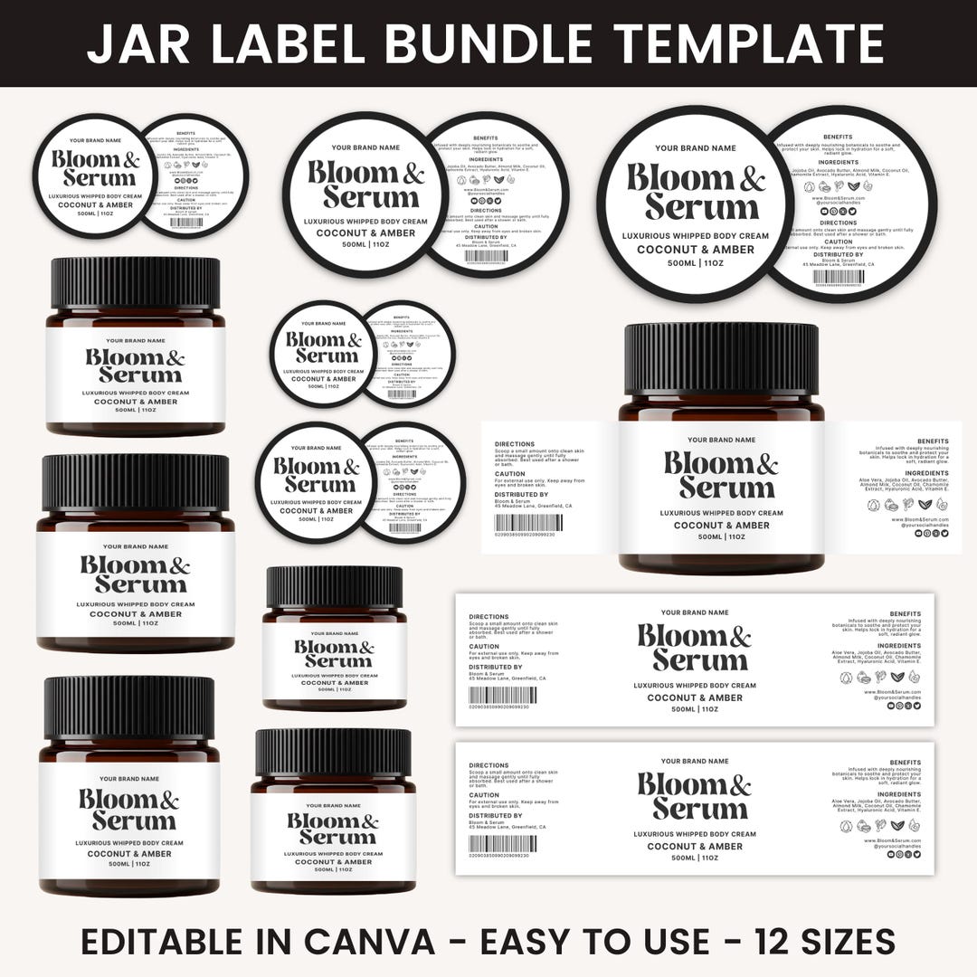 Jar Labels Templates Bundle, 12 Sizes, Cosmetic Jar Labels ...