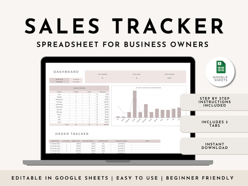 Sales Tracker Spreadsheet, Google Sheets Sales Tracker, Online Sales ...