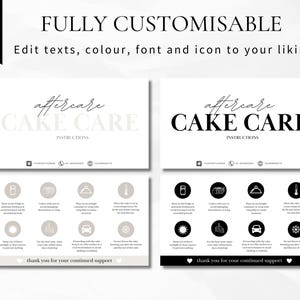 Cake Care Card Template, Editable Wedding Cake Care Cards, Printable ...