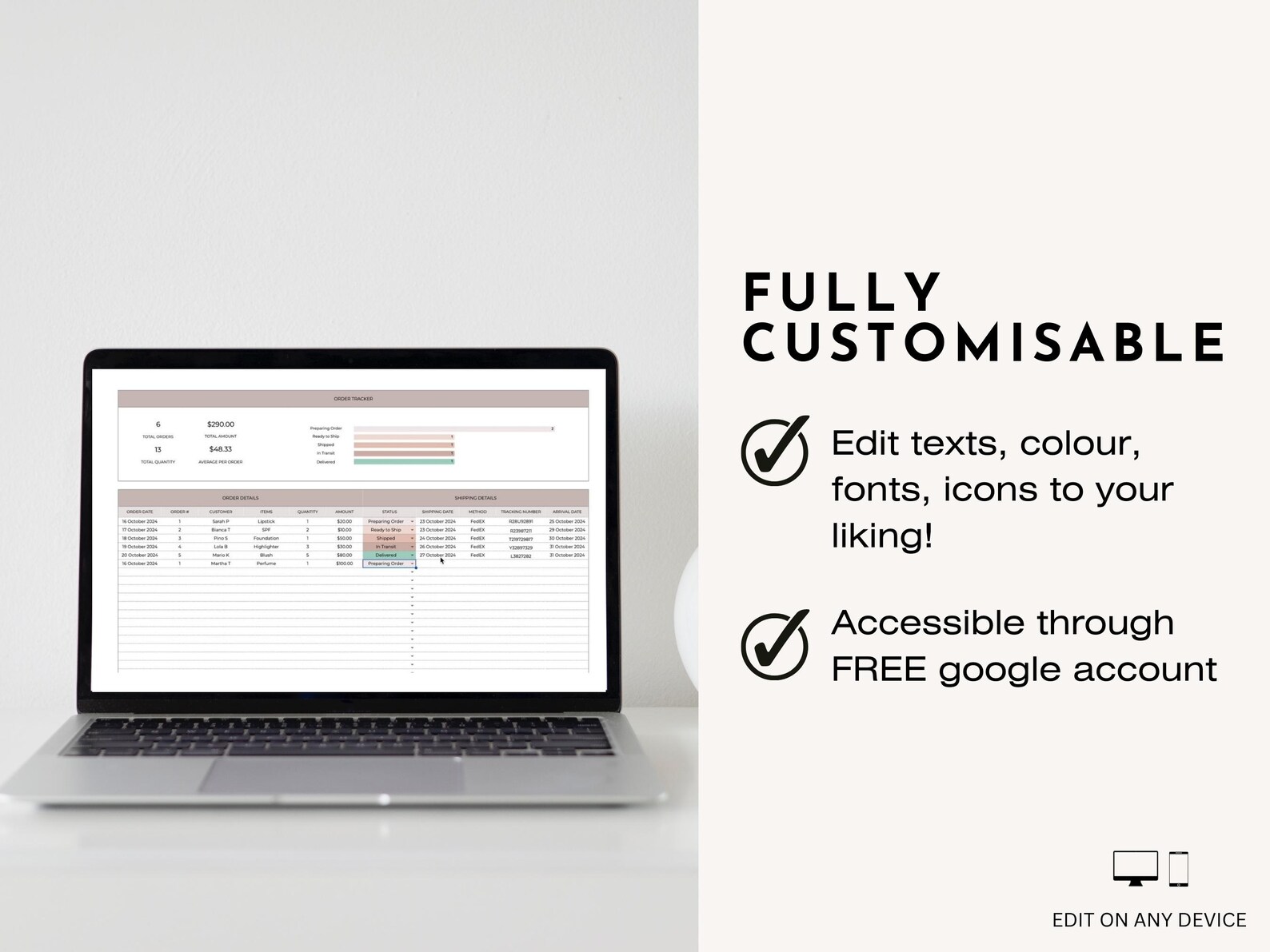 Order Tracker Google Sheets Excel Template Small Business Spreadsheet ...