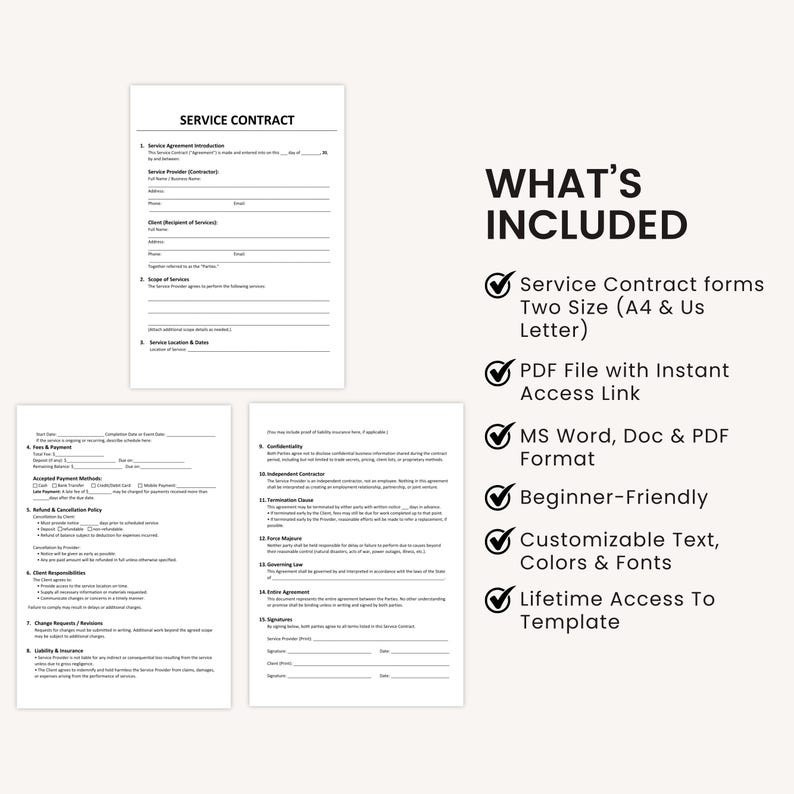 Editable Service Contract Template, Event Planning, and Business ...