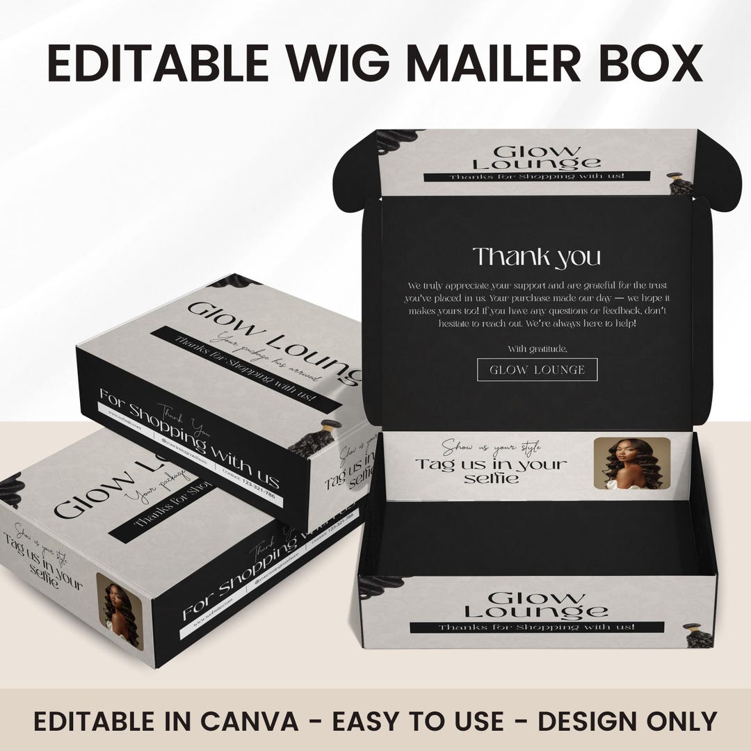 Wig Mailer Box Design, DIY Hair Packaging Design, Hair Box Design ...
