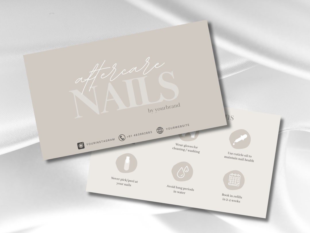 Nails Aftercare Card Template, Editable Nails Business Card, Manicure ...