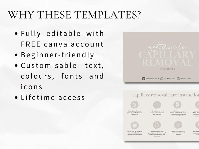Editable Capillary Removal Aftercare Card | Minimalistic Aftercare Card ...