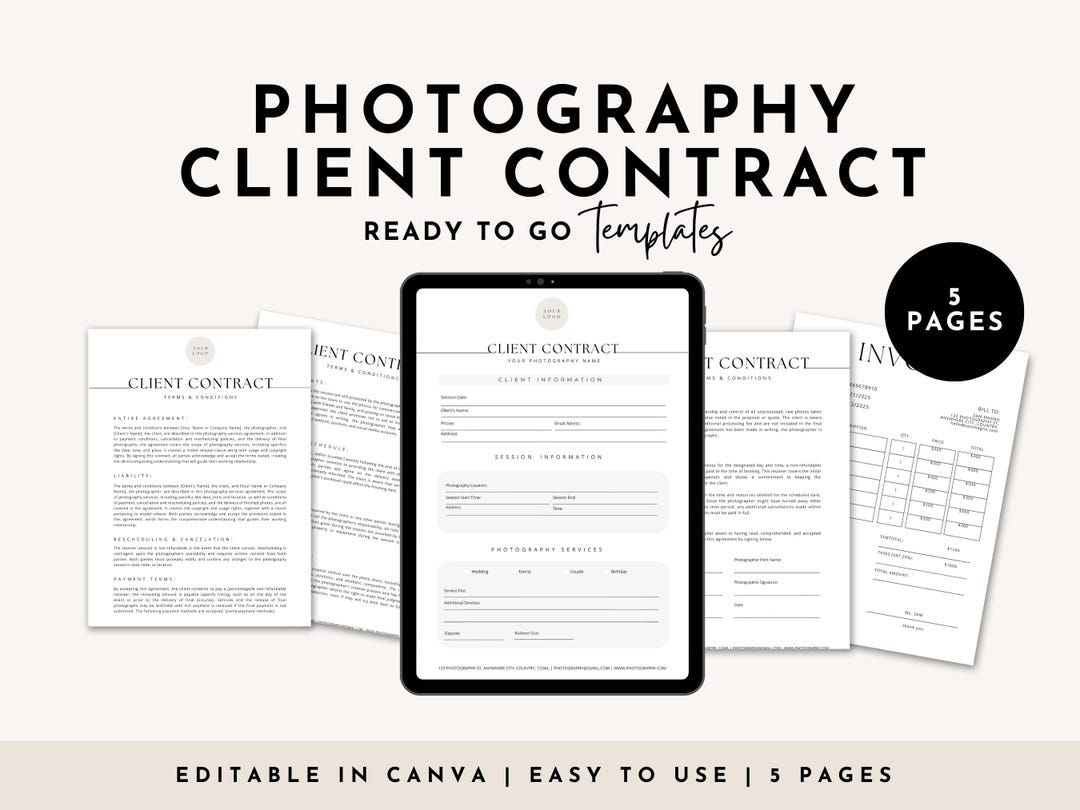 Photography Client Contract Template, Photography Forms, Editable ...