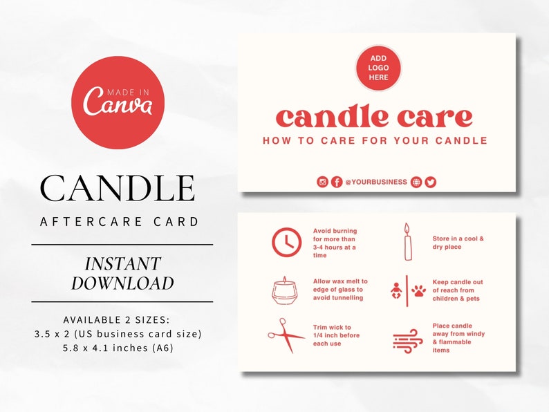 Candle Care Card Template Printable Candle Care Instructions Candle ...