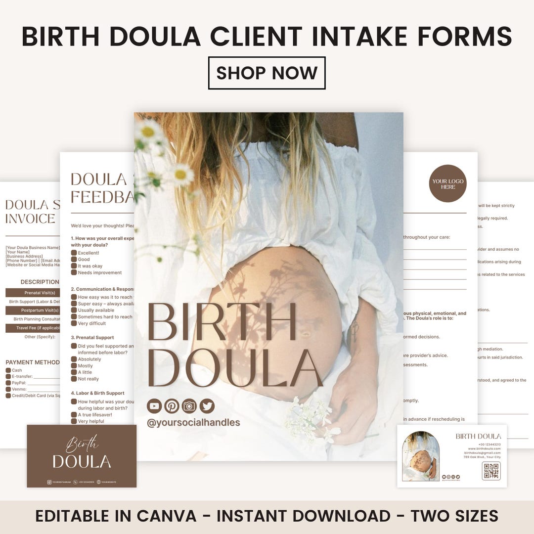 Doula Intake Forms Bundle, Editable Doula Business Forms, Doula ...