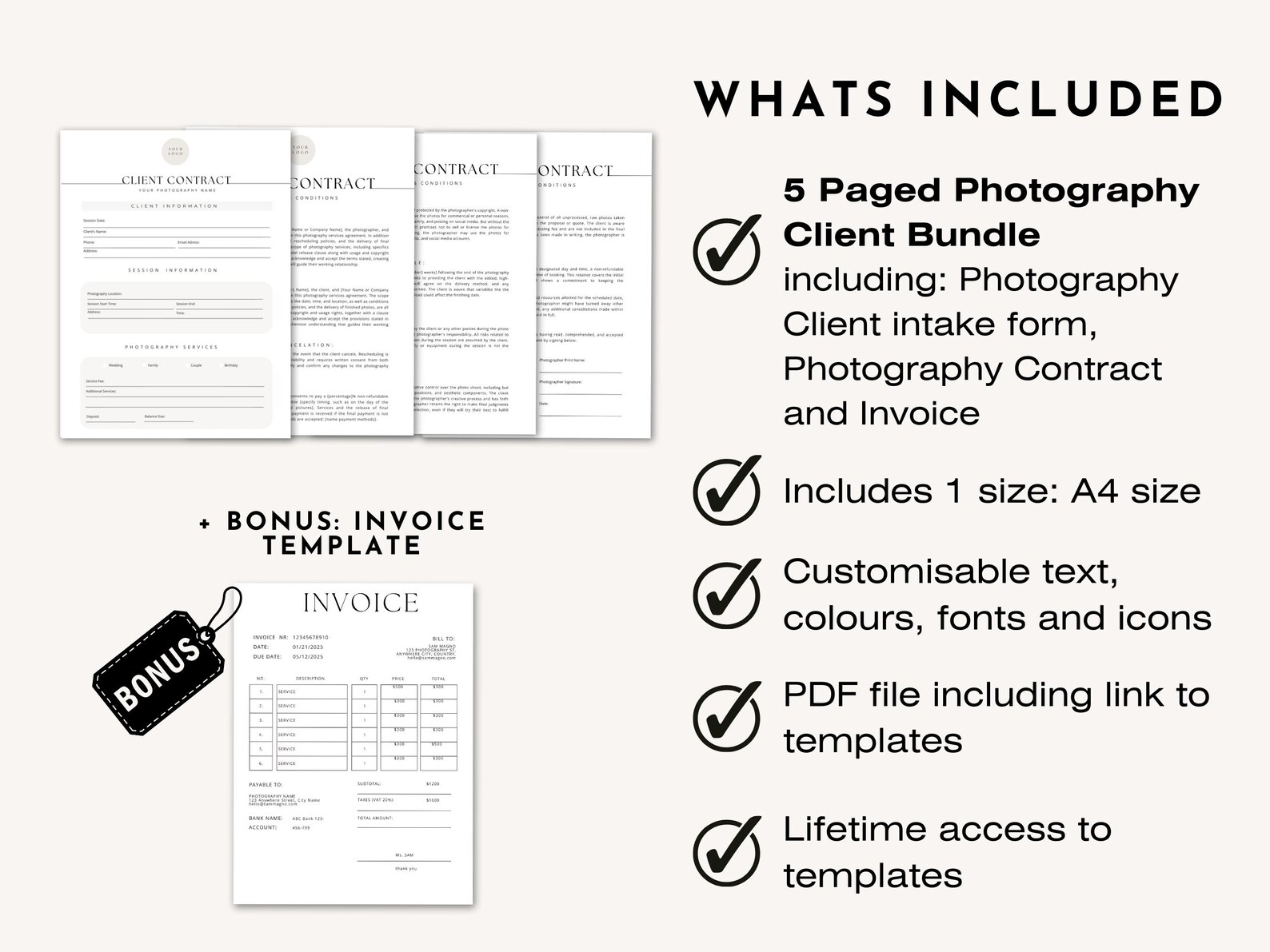 Photography Client Contract Template, Photography Forms, Editable ...