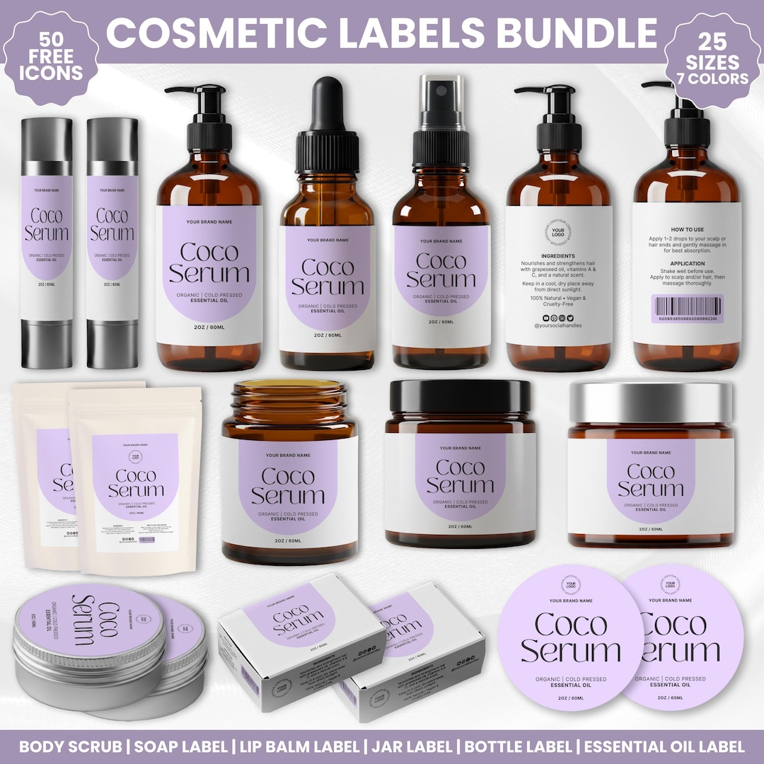 Editable Cosmetic Labels Templates Bundle, Custom Cosmetic Product ...