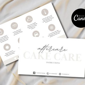 Cake Care Card Template, Editable Wedding Cake Care Cards, Printable ...