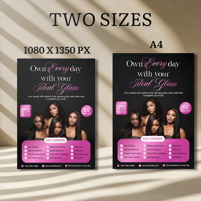 Beauty Salon Flyer Template for Stylists, Lash, Hair, Nail Promo, Pink ...