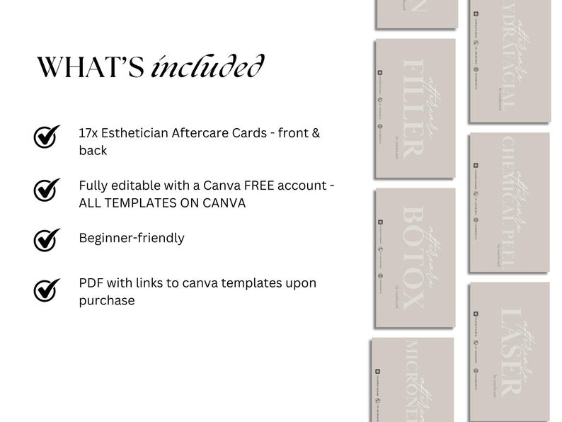 Esthetician Aftercare Card Bundle, Lash Aftercare Card, Aftercare Cards ...