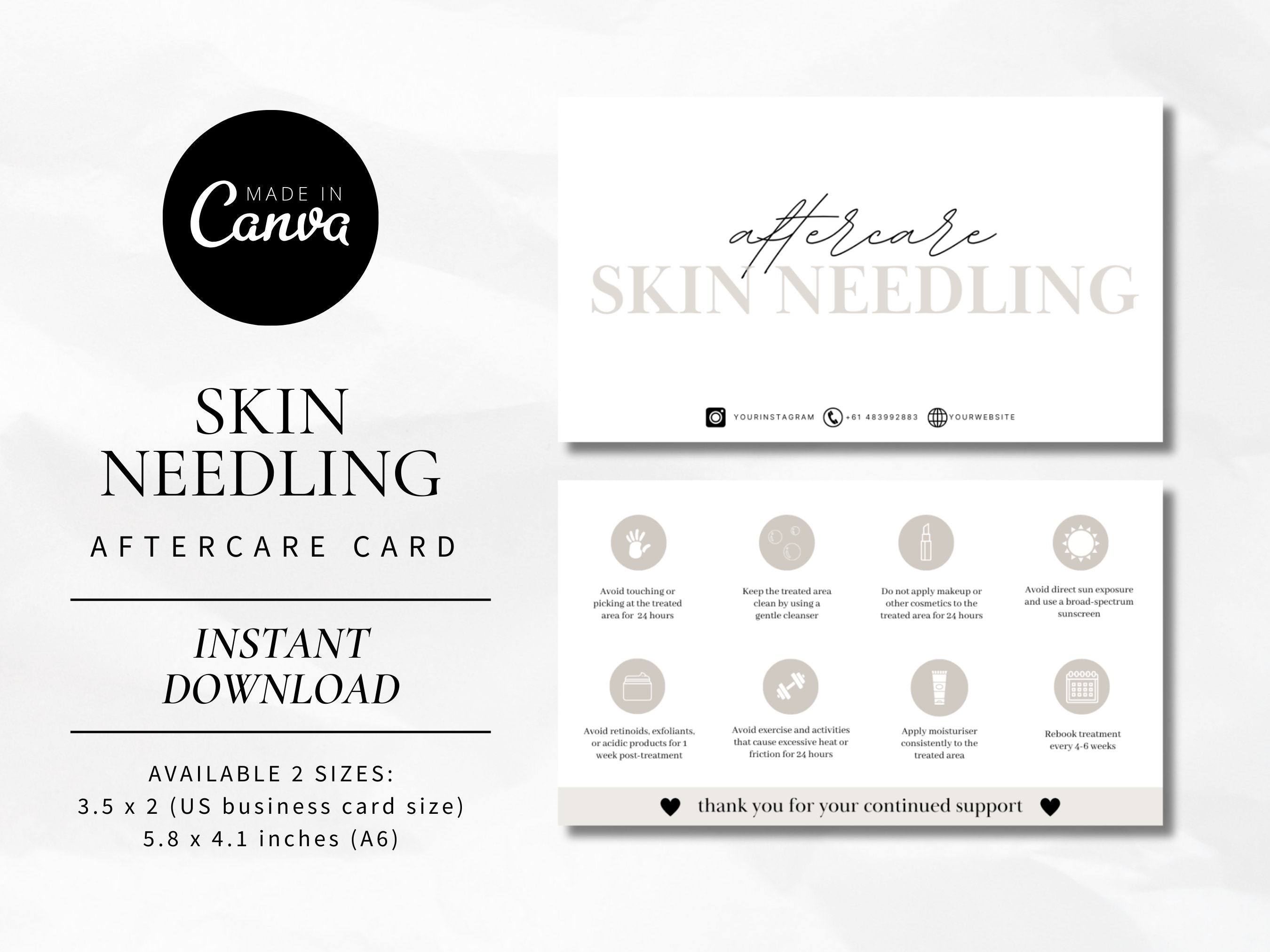 Microneedling Aftercare Card Template | Skin Needling Card | Editable ...