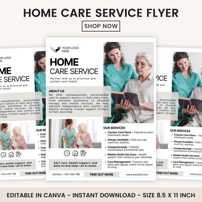 Home Care Service Flyer, Editable Home Care Flyer, Senior & Elderly ...