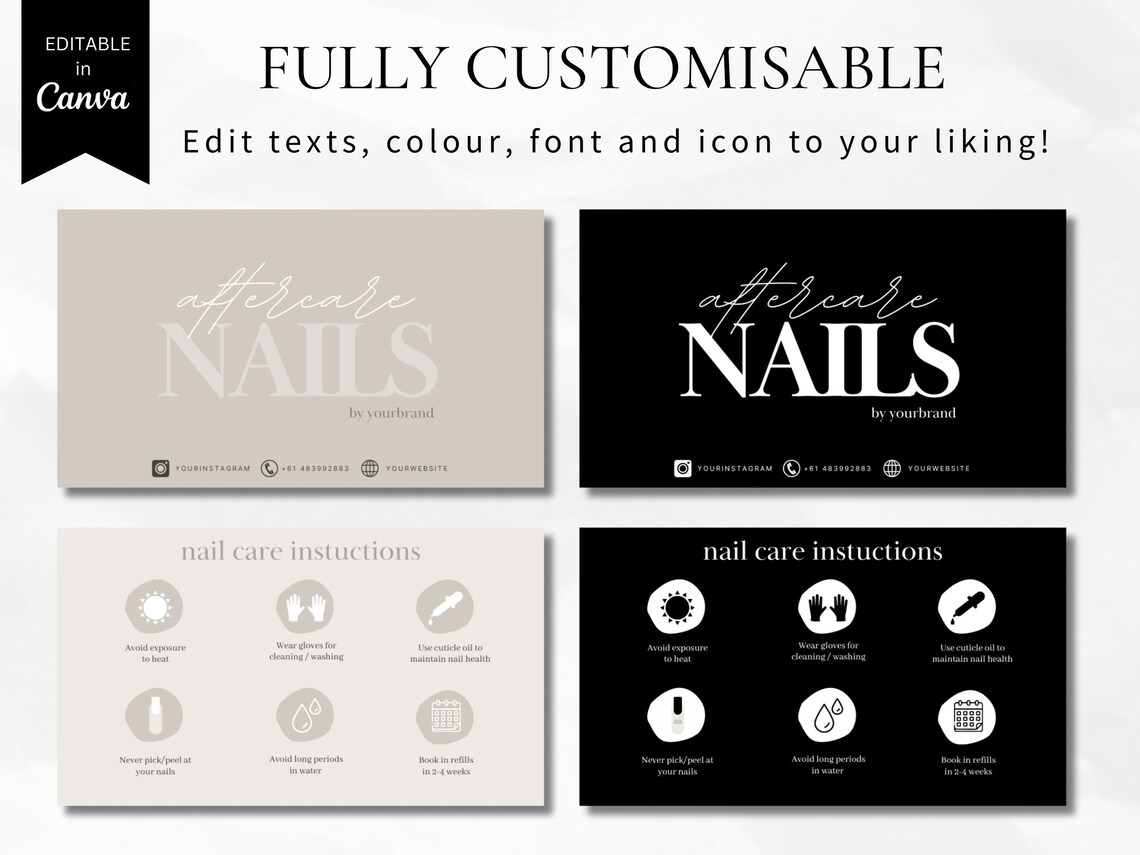 Nails Aftercare Card Template, Editable Nails Business Card, Manicure ...