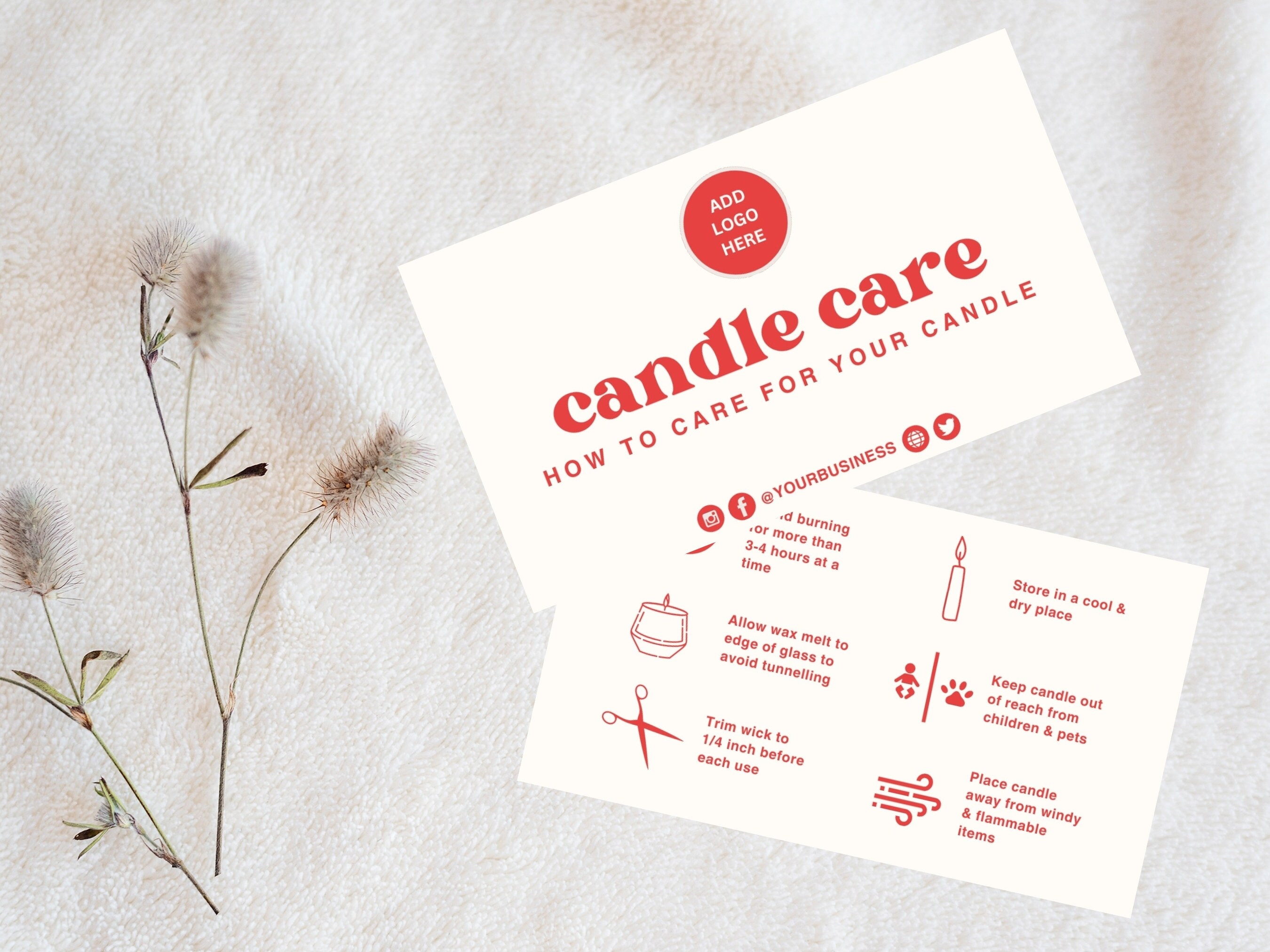 Candle Care Card Template Printable Candle Care Instructions Candle ...