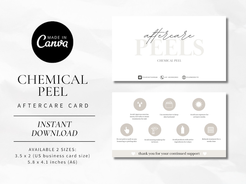 Editable Chemical Peel Aftercare Card | Minimalistic Aftercare Card ...