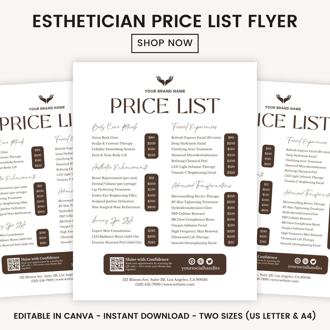 Editable Esthetician Price List Template | DIY Beauty Salon Price Sheet ...