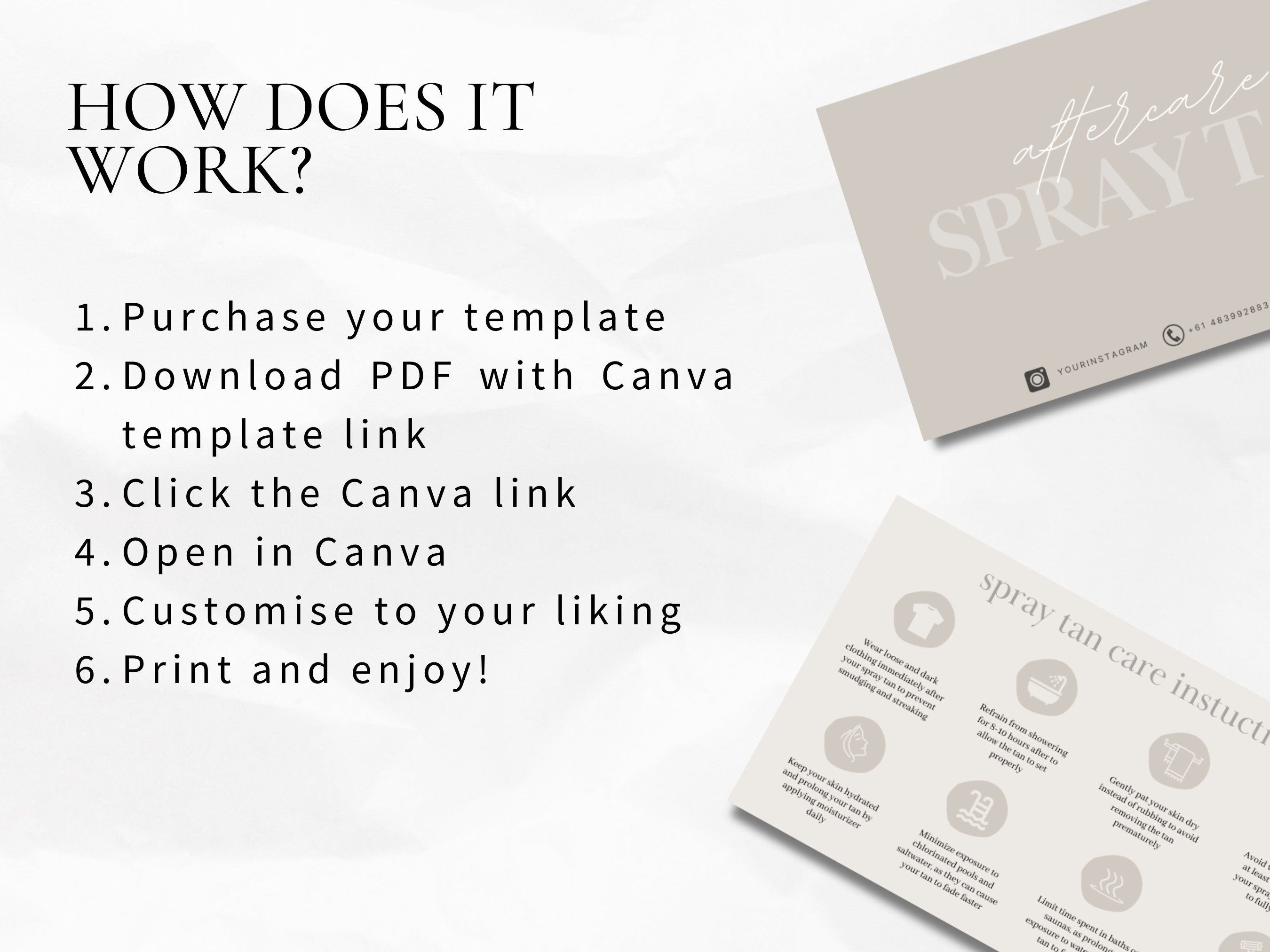 Spray Tan Aftercare Template | Tanning Care Card | Editable Spray Tan ...