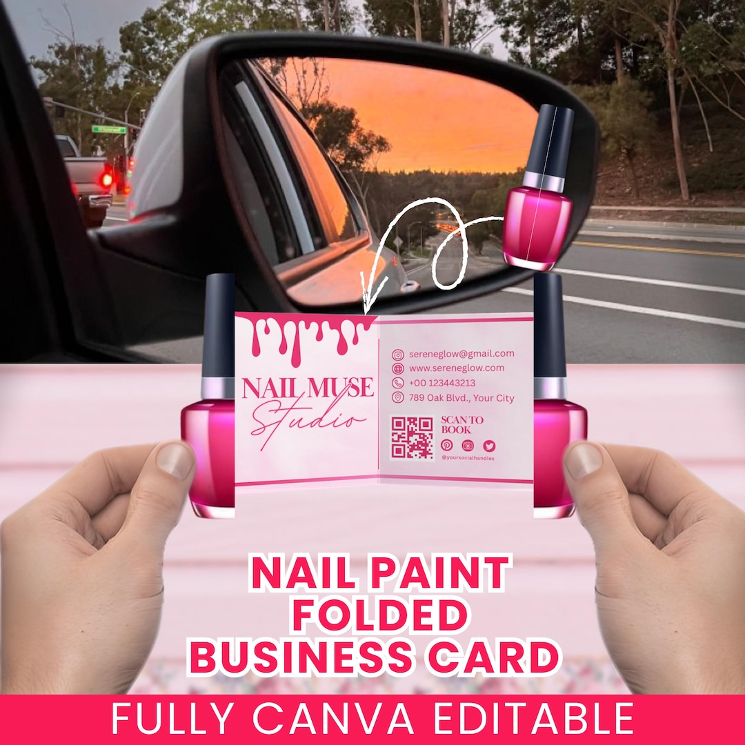 Nail Tech Business Card Template, Editable Folded Buisness Card Design ...